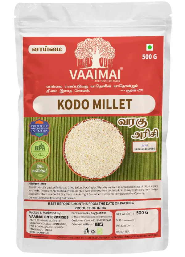 VAAIMAI Kodo Millet / Varagu Rice / Koden / Kodra / Arikelu / Harka ...