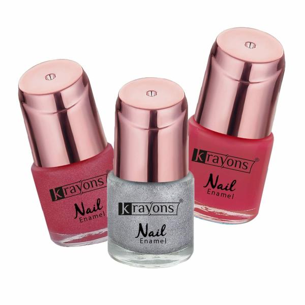 Krayons Crazy Gel Nail Enamel Waterproof Longlasting 8 ml Each Combo Pack of 3 Silver Glitter ...