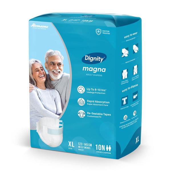 Dignity Magna Adult Diapers, Extra Large, Waist Size 48" - 57" , 10 Pcs ...
