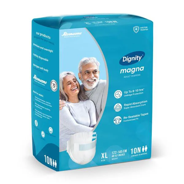 Dignity Magna Adult Diapers, Extra Large, Waist Size 48" - 57" , 10 Pcs ...