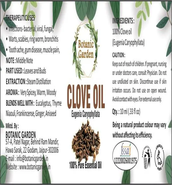 botanic garden Clove Oil/Eugenia caryophyllata For Bacterial, Viral ...
