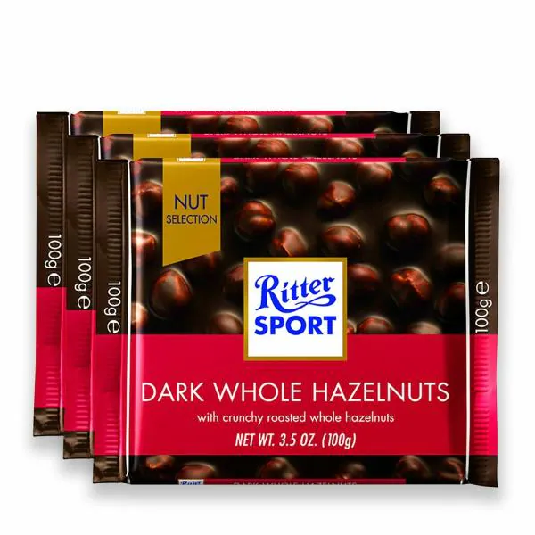 Ritter Sport Whole Hazelnut Dark Chocolate 100g (Pack of 3) Ritter ...