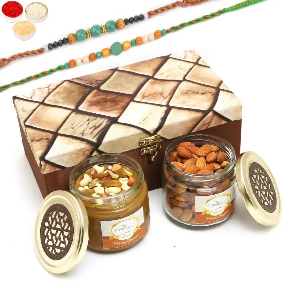 Jaiccha Rakhi Gifts-Miracle Box of 2 Jars Of Dryfruit Halwa and Almonds ...