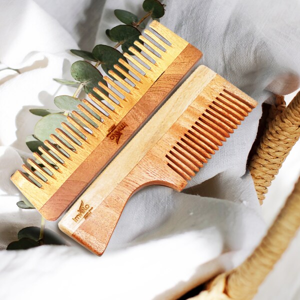 Imvelo Neem Wooden Combs | 1 Fine + 1 Wide Tooth Combs for Hair Growth ...