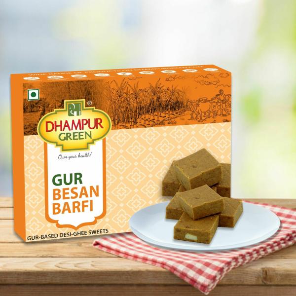 Dhampur Green Gur Chana Badam Bite & Gur Besan Barfi Combo | Gur Mithai ...