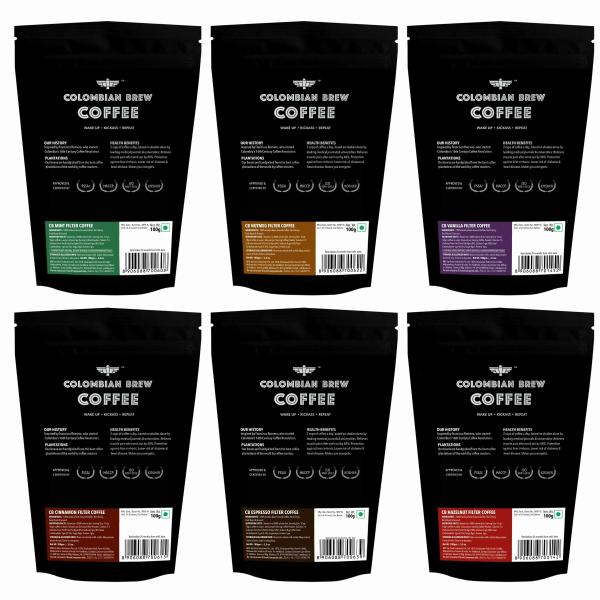 Colombian Brew Assorted Ground Filter Coffee Powder 6 Packs 100g Each ...