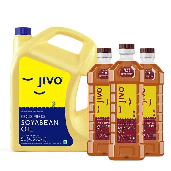 JIVO Cold Press Soyabean Oil 5 Ltr with Jivo Mustard Oil 3 Ltr - JioMart