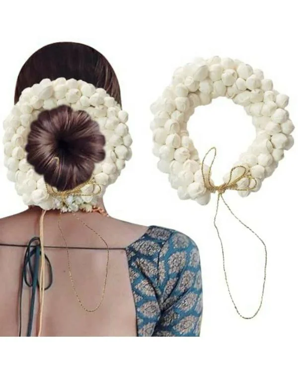 LYTIX Women White Synthetic Artificial Flower Hair Mogra Gajra Bun for ...