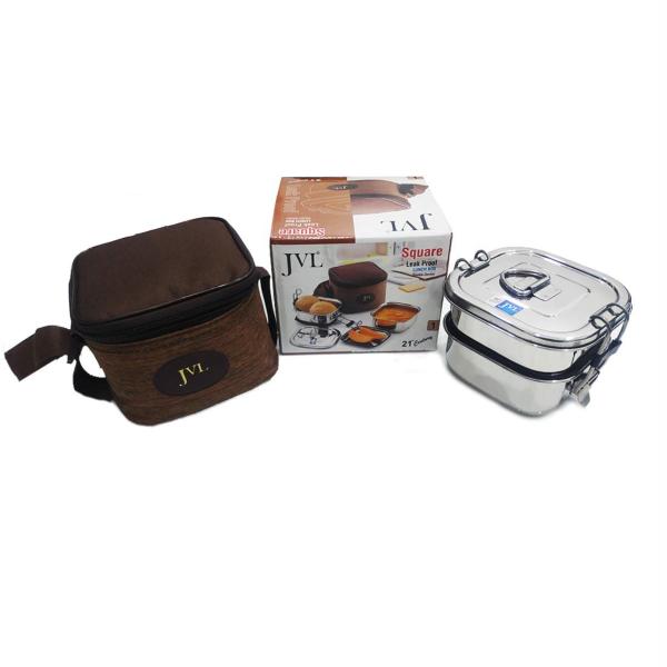 JVL Silver Stainless Steel Small Square Round Double Layer Leakproof ...