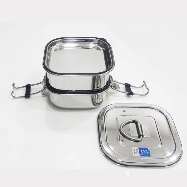 JVL Silver Stainless Steel Small Square Round Double Layer Leakproof ...