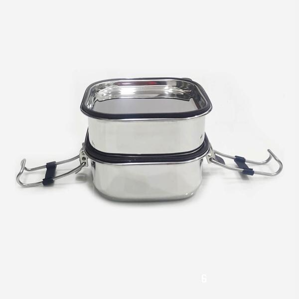 JVL Silver Stainless Steel Small Square Round Double Layer Leakproof ...