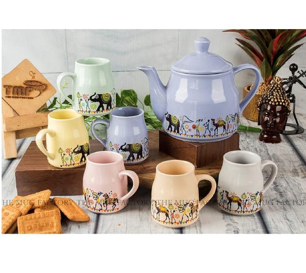 TMF The Mug Factory Handmade Ceramic Elephant Printed Tea Cup with ...