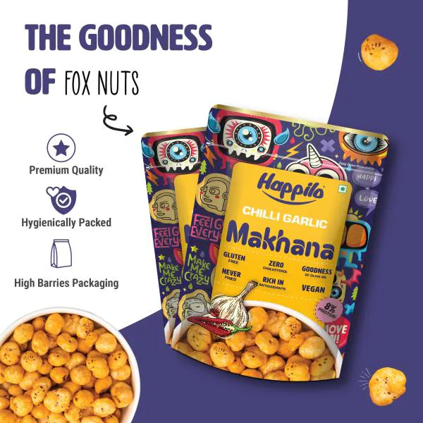 Happilo Premium Super Snack Makhana Chilli Garlic 60g, Roasted Foxnut ...