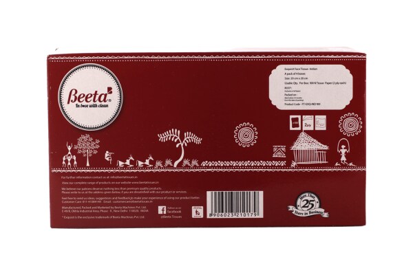 Beeta Face Tissue Indian Pack of 4 boxes 100 pulls per box 20 cm x 20 ...