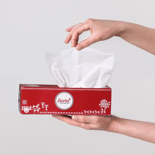 Beeta Face Tissue Indian Pack of 4 boxes 100 pulls per box 20 cm x 20 ...