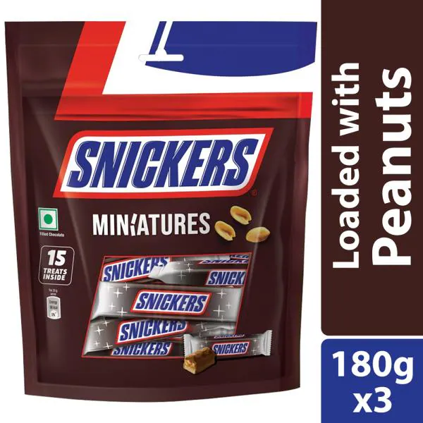 Snickers Miniatures Peanut Chocolate Pack - 180g (Pack of 3) - JioMart