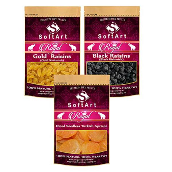 SoftArt Dry Fruits Combo Of Royal Gold Kishmish,Black Kishmish,Turkish Apricot - (Pack of 3, 100 ...