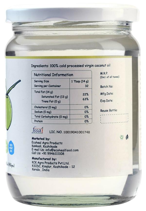 ECOHEAL Cold Processed Extra Virgin Coconut Oil (Extracted from Coconut ...