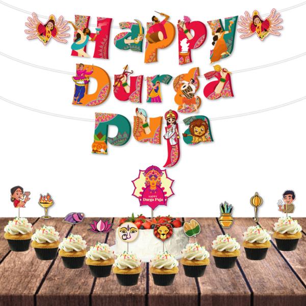 Festiko Happy Durga Puja 12 Pcs Banner,Cake Topper,Cup Cake Toppers ...