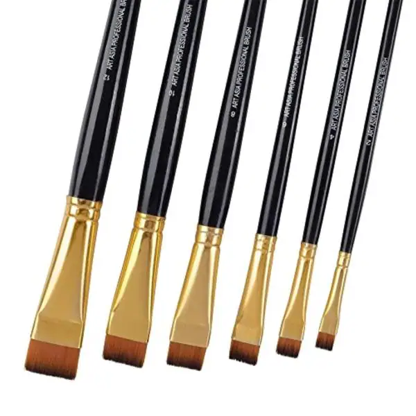 FRKB Short Hair Flat Synthetic Painting Brush Set of 6pc for Watercolor,Acrylic & One Stroke ...