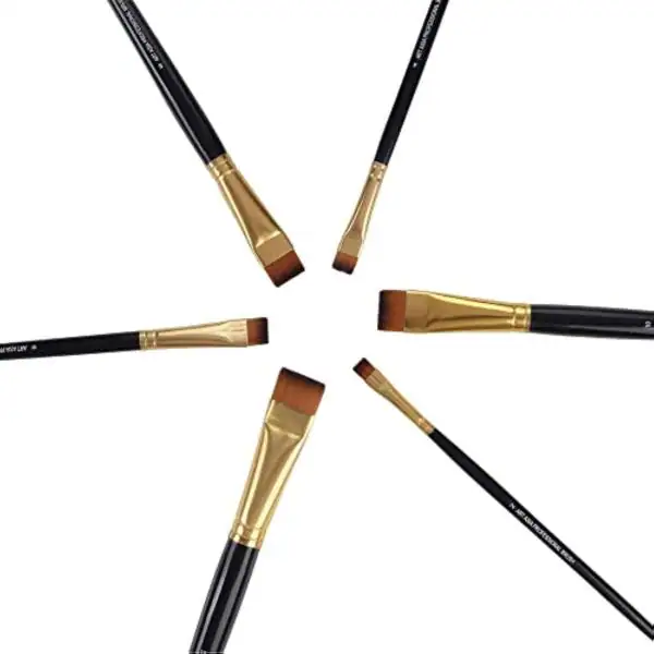 FRKB Short Hair Flat Synthetic Painting Brush Set of 6pc for Watercolor,Acrylic & One Stroke ...