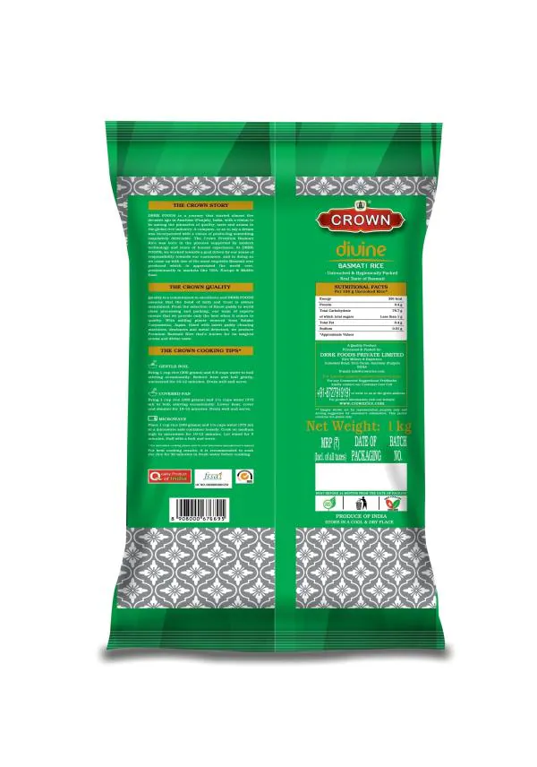 CROWN Divine Long Grain, Gluten Free, Double Polished, Natural Basmati ...