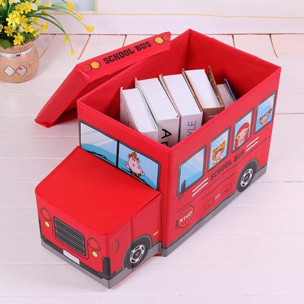 Inditradition Kids School Bus Shape Storage Box with Lid Cum Sitting ...