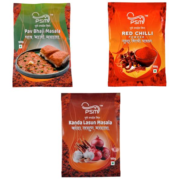 PSM Pav Bhaji Combo | Pav Bhaji Masala | Red Chilly Powder | Kanda ...