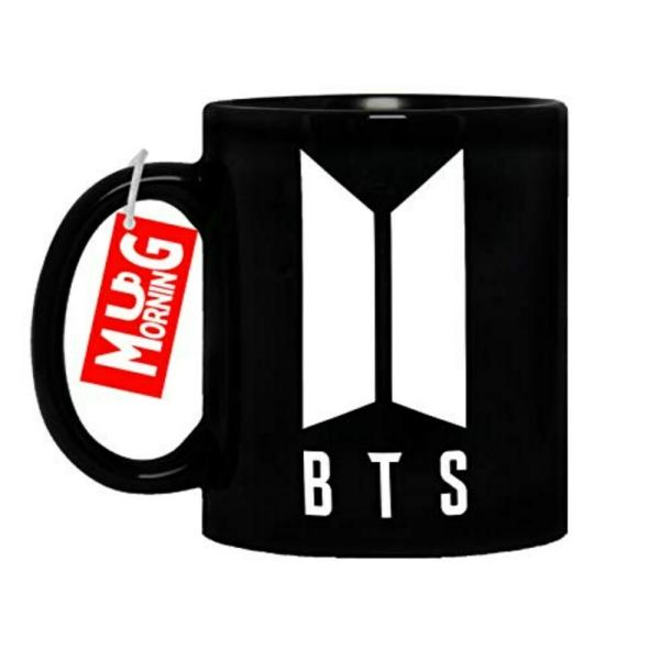 Mug Morning BTS Products for Girls BTS White Logo on Black Ceramic ...