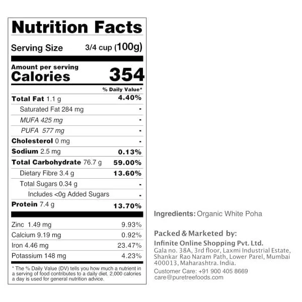 Pure Tree Organic Thick White Poha 800 gm| Jadha Poha| Flatten Rice ...