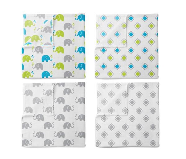 Bacati Multicolor (Aqua/Lime/Grey) Elephants Muslin Swaddling Blanket ...