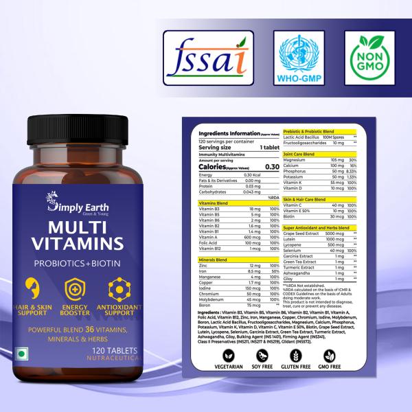 Simply earth Multivitamin For Men & Women (120 Tablets) Probiotics ...