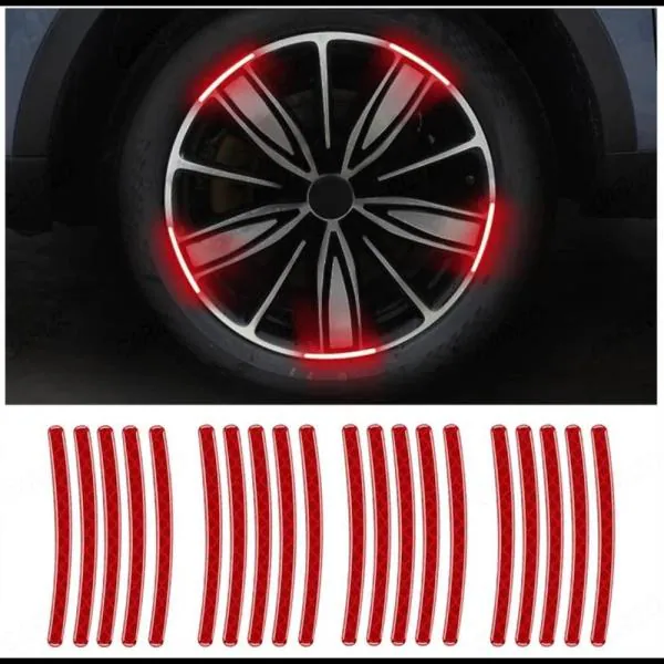 CARIZO 3D Reflective Wheel Tire Rims Stripes Stickers (Pack of 20, Red ...