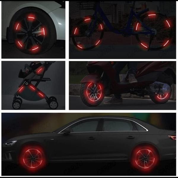 CARIZO 3D Reflective Wheel Tire Rims Stripes Stickers (Pack of 20, Red ...