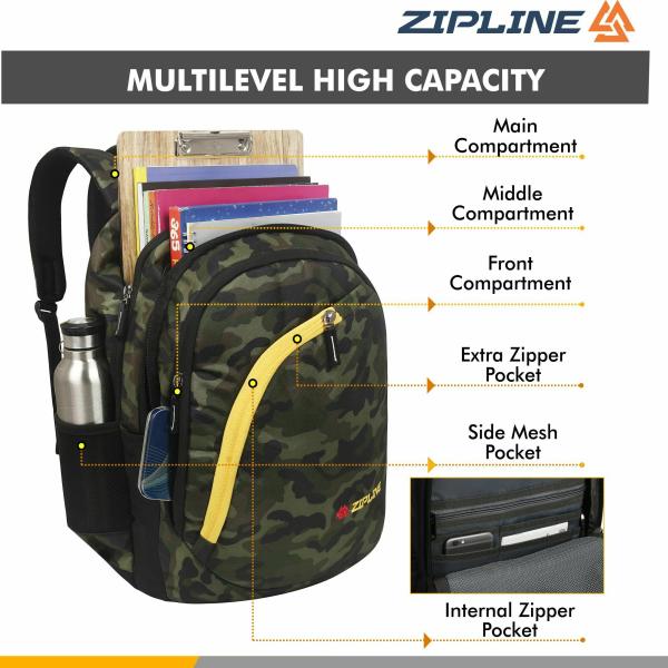 ZIPLINE Unisex Casual Polyester 36 L Backpack School Bag Women Men Boys ...