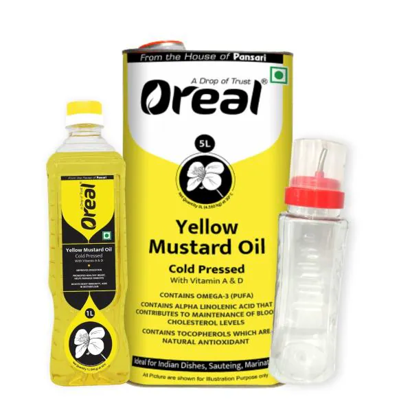 Oreal Kachi Ghani Pure Yellow Mustard (Sarso) oil, for Cooking, Natural ...