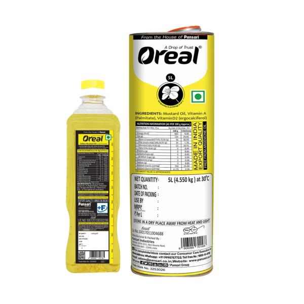 Oreal Kachi Ghani Pure Yellow Mustard (Sarso) oil, for Cooking, Natural ...