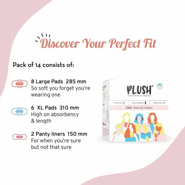 Plush Ultra-Thin Curated Sanitary Pads - 14 Pcs - L + XL with Panty ...