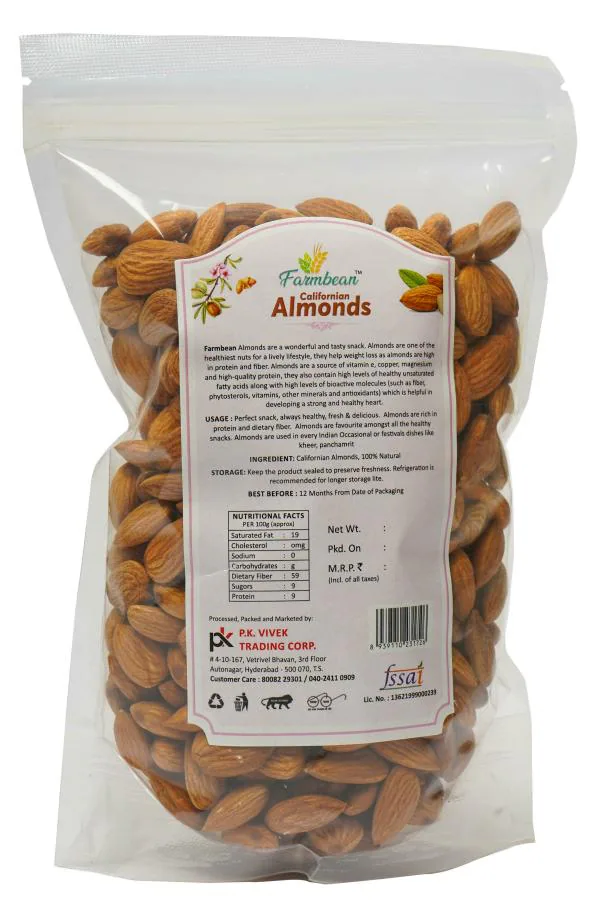 Farmbean Fresh California Almonds 200 G | Badam | long nuts | Vacuum ...