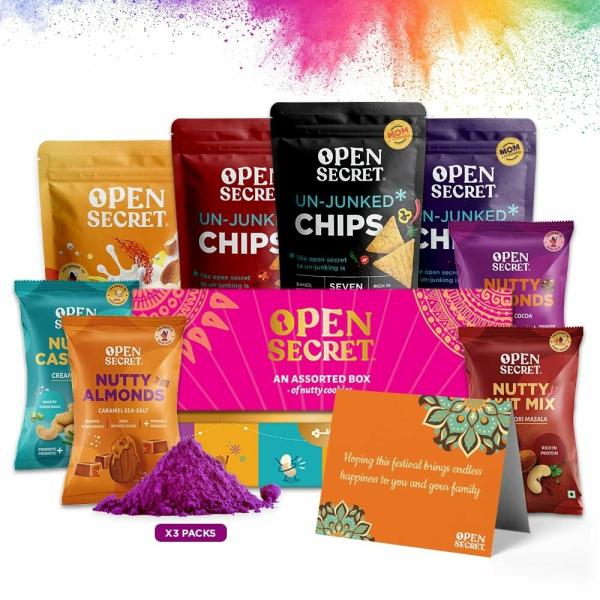 Open Secret Celebtaion Holi Hamper- Cookies, Dryfruits, Thandai, Chips ...