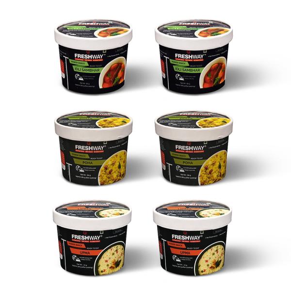 Freshway Ready To Eat Combo 2-Idli Sambhar, 2-Poha, 2-Upma (Pack of 6 ...