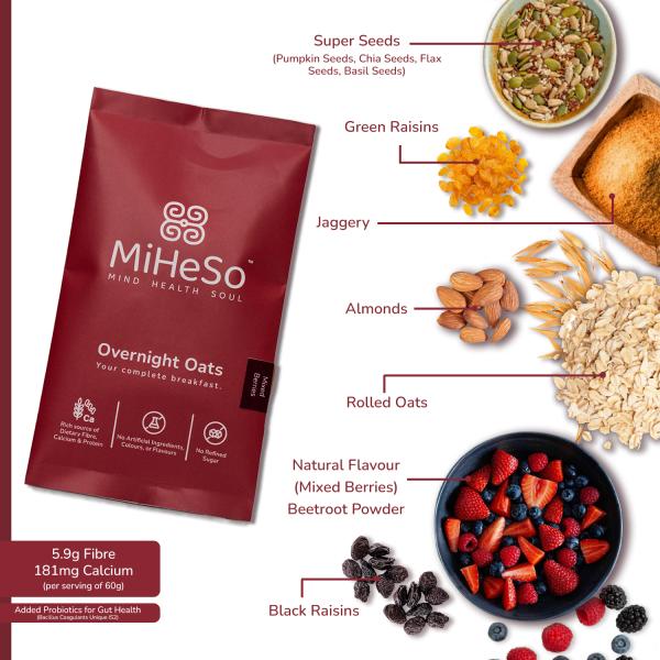MiHeSo Overnight Oats - Mixed Berries, 420g, 100% Natural, Calcium ...