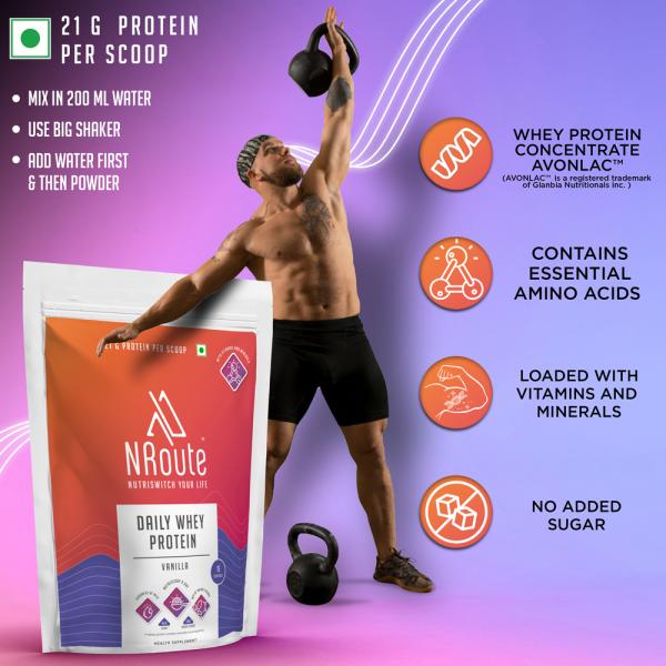 NRoute Daily Whey Concentrate Vanilla Protein Powder 454 g (21 g of ...