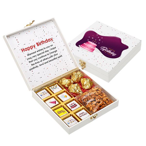 Chocoloony Wooden Birthday Gift Box Milk Chocolates, Almond Rocks and ...