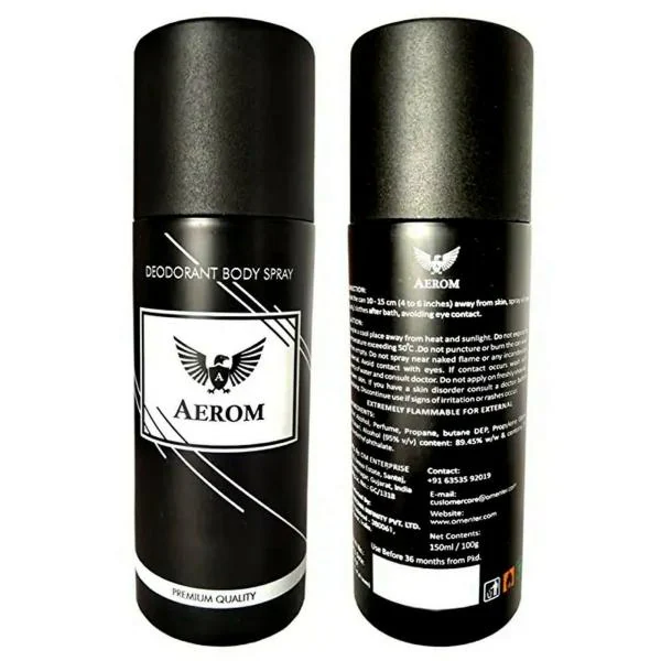 Aerom Black and White Deodorant Body Spray For Men, 150 ml each (Pack ...