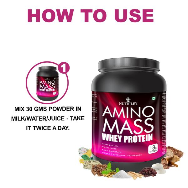 Nutriley Amino Mass Whey Protein Powder for Weight & Mass Gain (Elaichi ...