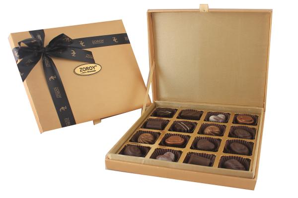 ZOROY Luxury Chocolate Gold Leather finish box with 16 assorted ...