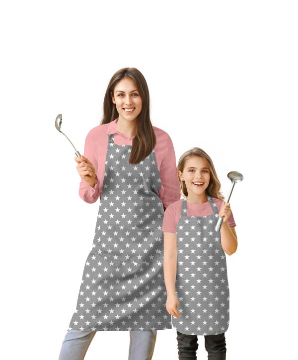 Oasis Cotton Printed Parent and Kid Apron Combo Set - Grey Star - 1 ...