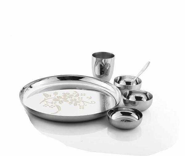 Steelify Stainless Steel Dinner/Lunch Thali Bhojan Set/Buffer Set with ...