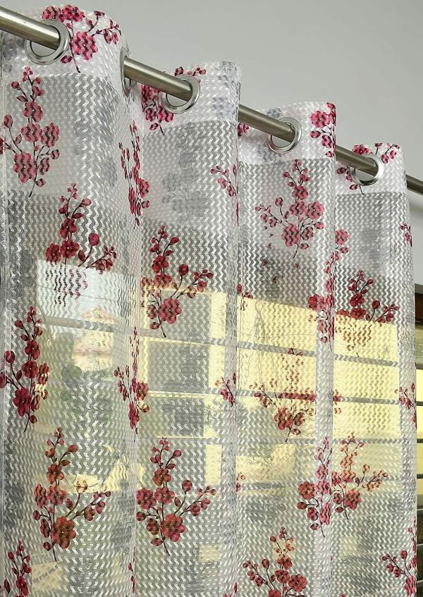JARS Collections Set of 2 Net Sheer Wine Tissue floral Window Curtains ...